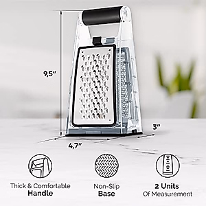 Joined Cheese Grater with Container - Box Grater Cheese Shredder Lemon Zester Grater - Cheese Grater with Handle - Graters for Kitchen Stainless Steel Food Grater - Hand Grater and Vegetable Peeler