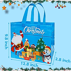 MISS FANTASY 12 Pack Durable Christmas Non-Woven Tote Bags 4 Patterns Reusable Grocery Bags Xmas Party Favors or Shopping Use Christmas Theme 12.8W x 9.8H x 2.8D (Red Blue Green and Golden)