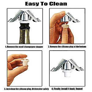 Champagne Sealer Stopper, BGMAX 3 Pack Stainless Steel Sparkling Wine Bottle Plug Sealer Set with a Longer Sealing Plug, Gifts Accessories for Champagne