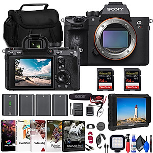 Sony a7R IIIA Mirrorless Camera (ILCE7RM3A/B) + 4K Monitor + Rode VideoMic + 2 x 64GB Card + Bag + 3 x NP-FZ100 Compatible Battery + Card Reader + LED Light + Corel Photo Software + More (Renewed)