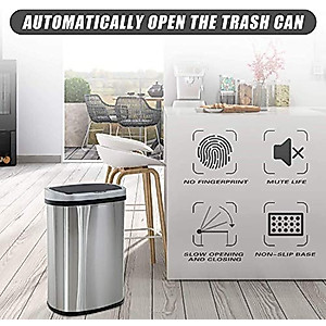 XXFBag Kitchen Trash Can 13 Gallon Garbage Can, Sensor Trash Can Touchless Stainless Steel Trash Can, Brushed Dustbin 50 Liter Motion Trash Bin Metal Waste Bin with Lid for Home Bathroom Office Restroom, Silver