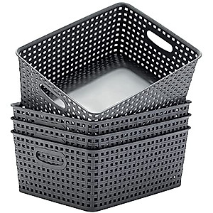 Eslite Plastic Storage Baskets for Organizing,11.42"X9"X4.7",Pack of 4 (Grey)