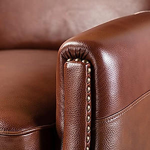 HULALA HOME Genuine Leather Recliner Chair, Classic and Traditional Push Back Recliner Chair for Living Room, Adjustable Leather Cigar Chair Recliner with Thickened Upholstered Seat Back, Brown