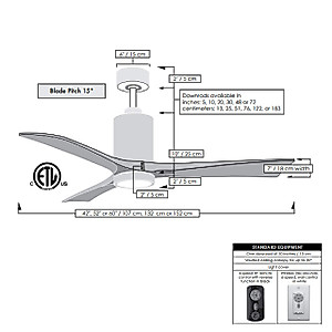 Matthews PA3-BK-BK-52 Patricia Indoor/Outdoor Damp Rated 52" Ceiling Fan with LED Light and Remote & Wall Control, 3 Wood Blades, Matte Black