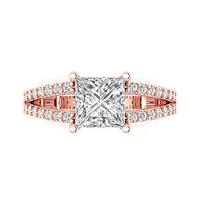 2.43 Ct Princess Cut Clear Simulated Diamond 14K Rose Gold Solitaire with Accents Engagement Promise Bridal Ring Size 4.5