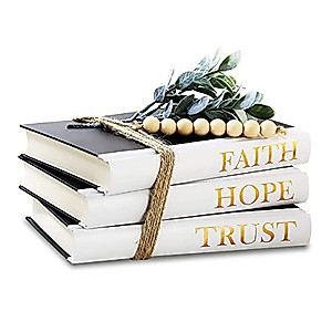 Decorative Hardcover Quote Books,Black and White Decoration Books, Farmhouse Stacked Books ,HOPE | FAITH | TRUST (Set of 3) Stacked Books for Decorating Coffee Tables and Bookshelf