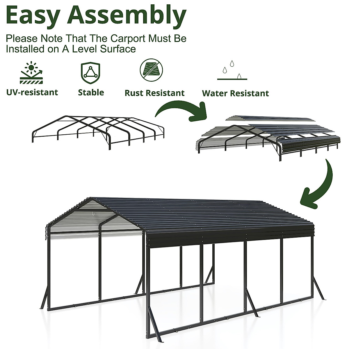 AIRWIRE Carport 12x20 FT Metal Carport with Reinforced Base Outdoor Heavy Duty Garage Galvanized Car Shelter for Pickup, Boat, Car and Tractors