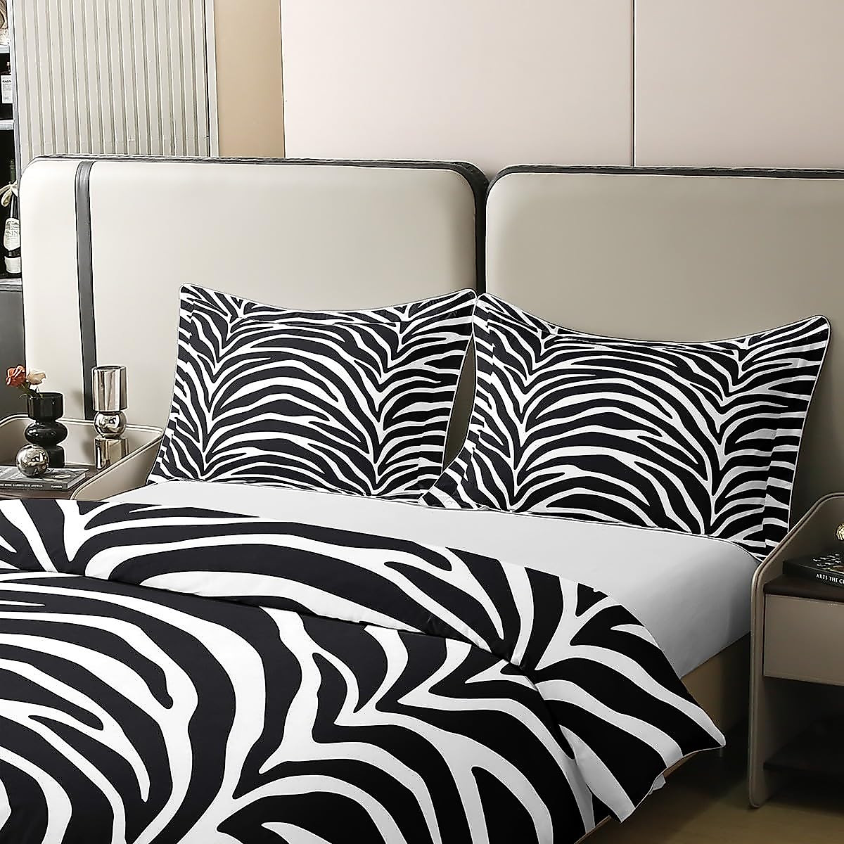 Zebra Strip Door Duvet Cover 100% Cotton Twin SizeGeometric Strip Lines Bedding Cotton Duvet Cover Set Wild Animals Bedding Set Modern Abstracr Art Comforter Cover Set Black White Bedspread Cover