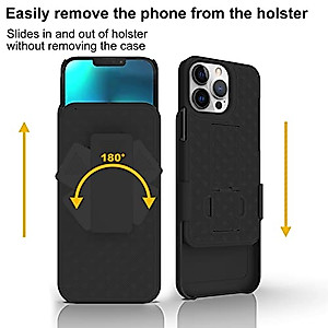 Ailiber Compatible for iPhone 14 Pro Max Case, iPhone 14 Max Pro Phone Case Holster with Screen Protector, Swivel Belt Clip Kickstand Holder, Slim Shockproof Shell Case for iPhone 14 ProMax 6.7"-Black
