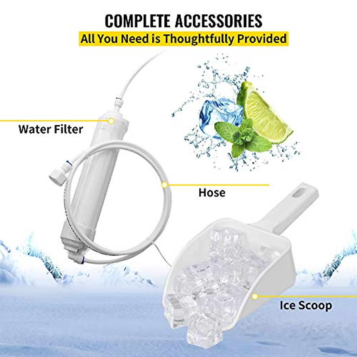 VEVOR Commercial Ice Maker Machine, 110-120LBS/24H with 33LBS Bin Stainless Steel Automatic Operation Commercial Ice Machine for Home Bar, Include Water Filter, Scoop, Connection Hose