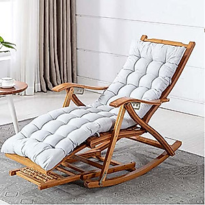 BROHN Lounge Chair, Outdoor Patio Woodenl Rocking Chair, Padded Modern Rocker Chairs with Cushion, Support 440lbs for Porch, Deck, Balcony or Indoor Use