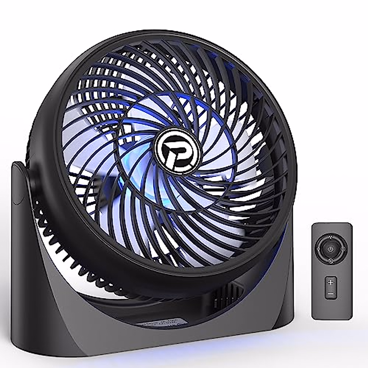 PELANZENHAU 8 inch Table Fan with Remote, USB Powered Desk Fan with RGB Light & Timer, 3 Strong Speeds & 360° Pivot Adjustable, Desktop Air Circulator Fan for Home Office Dorm RV Bedroom Travel