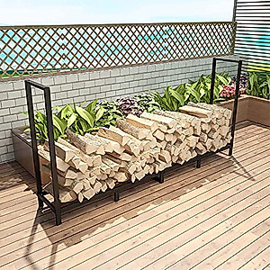 FOYUEE Firewood Rack Outdoor 8Ft Log Holder For Fireplace Indoor Fire Wood Storage Holding Stand Heavy Duty