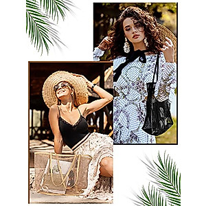 4 Pcs Summer Beach Tote Casual Foldable Mesh Tote Bag Shoulder Handbags Woven Straw Purse Bohemian Wristlet Purses for Women Zipper Wristlet Wallets Straw Clutch Bag for Girls Picnic Vacation