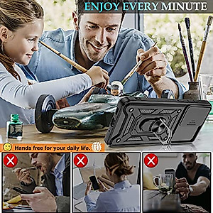 Compatible with Samsung Galaxy S20 Plus Case,Samsung S20 Plus Case with HD Screen Protector with Slide Camera Cover, 360°Rotation Ring Kickstand [Military Grade] Case for Galaxy S20+ Plus,Black