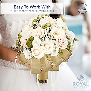 Royal Imports Metallic Christmas Ribbon Wired, Gold, 2.5"(#40) Holiday Design for Bow Making, Gift Wrapping, Wreaths, 25 Yd Roll (75 FT Spool)