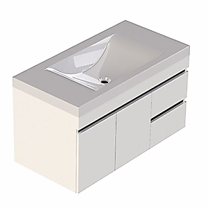 Lift Bridge Kitchen & Bath Assembled Wall-Mount Floating Bathroom Vanity with White Cultured Marble Top Sink Set, 37 in. W x 19 in. D x 29 in. H in White with Viteli + Siena Top