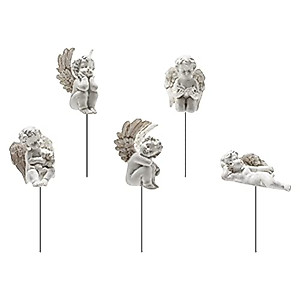 Toyvian 5pcs Decorative Angel Garden Stakes Miniature Resin Jupiter Angel Figurine Sculpture Small Memorial Statue for Potted Plants Fairy Garden Accessories