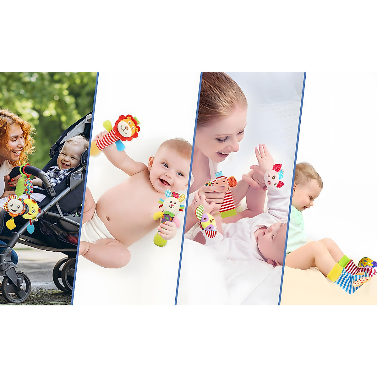 Bloobloomax Wrist Rattles Foot Finder Rattle Sock Baby Toy, Hanging Rattle Toy, Hand Bracelet Rattle, Feet Leg Ankle Socks, Activity Rattle Present Gift for Newborn Infant Babies Boy Girl(12 pcs-H)