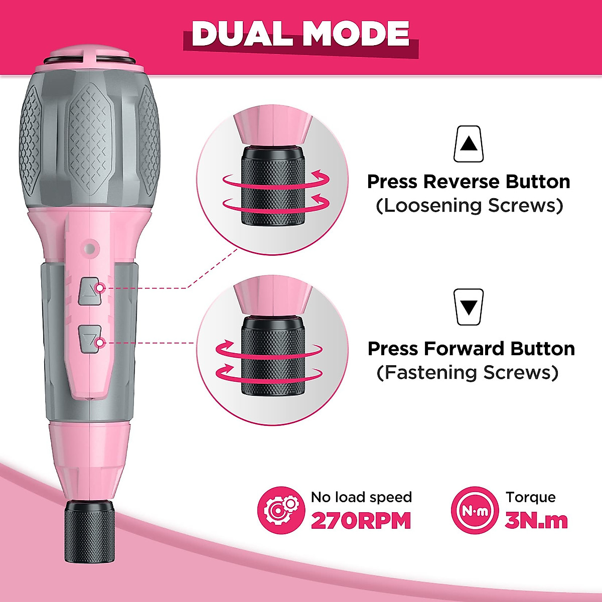 WORKPRO Electric Cordless Screwdriver Set - 4V USB Rechargeable Lithium-ion Battery Screwdriver Kit with LED Light - Small Screwdriver with 7pcs Bits for Home, Office, Apartment - Pink Ribbon