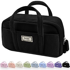 Sooez Large Pencil Case Pouch, Extra Big Pencil Bag with 5 Compartments, Pen Bag Wide Opening, Soft Corduroy Pencil Pouch Organizer with Zipper, Cute Aesthetic School Supplies for Teen Girls-Black