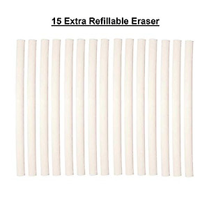 Jovely Retractable Click Pocket White Latex-Free Eraser for Pencil Writing, Portable Pen-Style Pencil Erasers, Premium Rubber Stick Eraser with 3 Assorted Barrels(with 15 Refill Erasers)