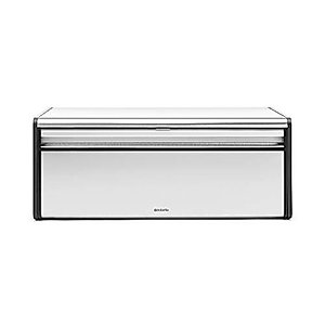 Brabantia Fall Front Bread Box - Matte Steel Fingerprint Proof with Black Sides, 299186