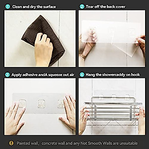 2 Pack Adhesive Shower Caddy Organizer Rack Shower Storage Shelf with Razor Holder and Extra Stickers for Inside Shower, No Drilling Organizer Rack Floating Shower Shelves for Bathroom Kitchen