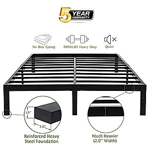 45MinST 14 Inch Platform Bed Frame/Easy Assembly Mattress Foundation / 3000lbs Heavy Duty Steel Slat/Noise Free/No Box Spring Needed, Queen