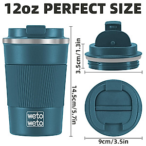 WETOWETO 12oz Stainless Steel Coffee Tumbler, Travel Coffee Mug, Insulated Coffee Mug with Lid, Spill Proof Coffee Cup, Portable Thermal Mug, Reusable Coffee Cup for Hot and Cold…