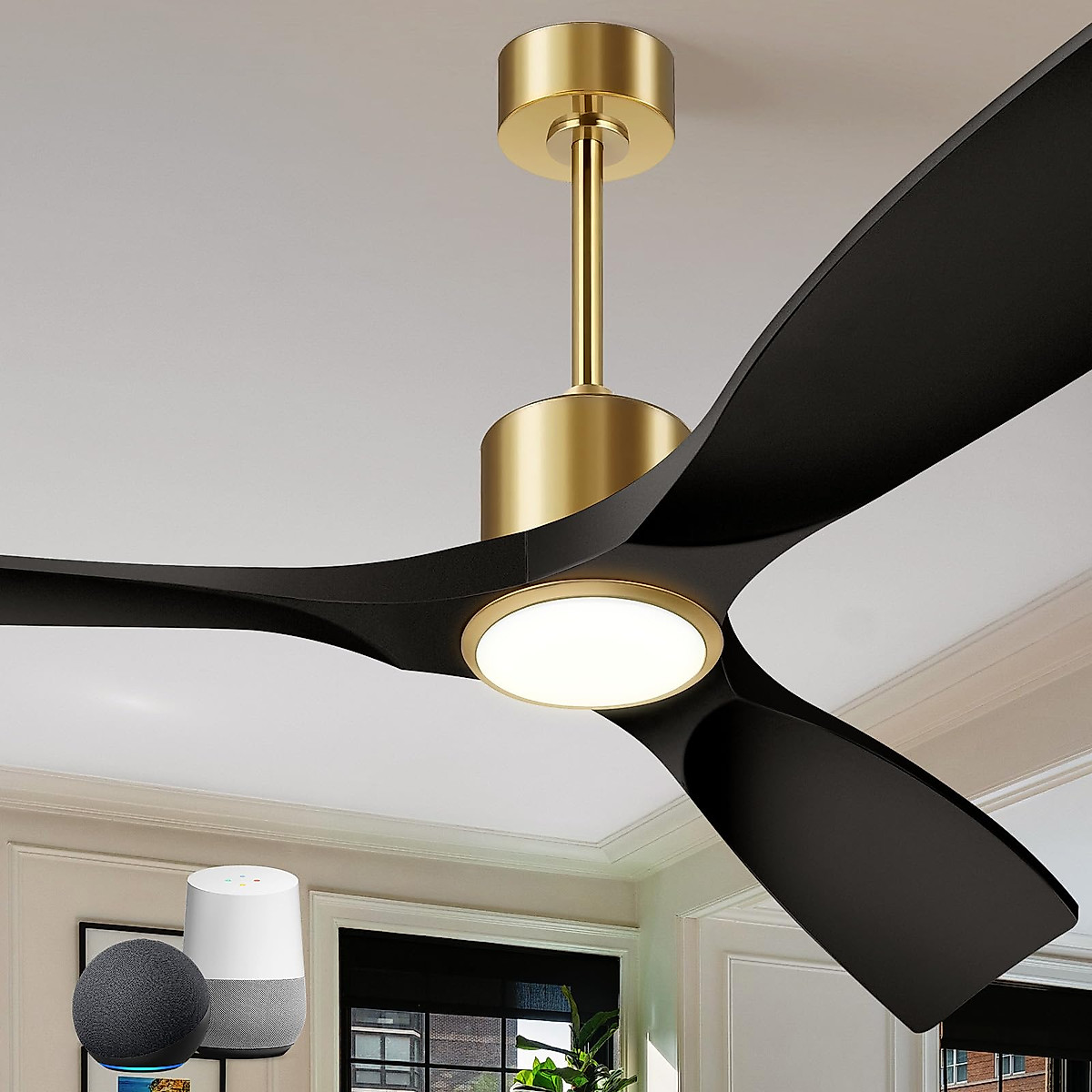 BOOSANT Ceiling Fans with Lights, Ceiling Fans with Lights and Remote Control, 52 inch Ceiling Fan with Light, Outdoor Ceiling Fans for Patios 3 Blade Bedroom Living Room-Matte Black and Gold