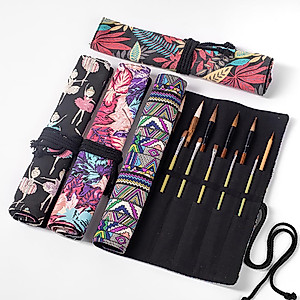 Funny live Paint Brush Holder Art Supplies, Artist Brush Holder & Art Supply Storage Organizer Roll-Up Case Bag, Protect Acrylic Oil Watercolor Paintbrushes (Blue Sea Wave-20 Slot Pockets)