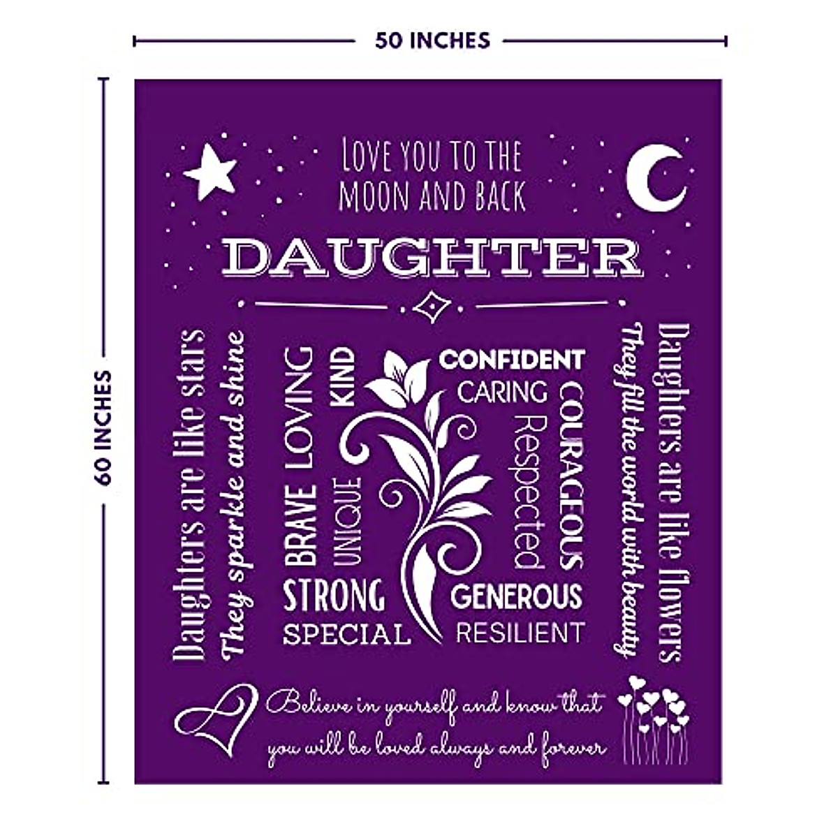 FILO ESTILO Daughter Birthday Gift from Mom, Dad or Both Parents, Daughter Blanket Filled with Words of Encouragement, Daughter Gifts from Mother or Father, Throw 60x50 Inches (Purple)