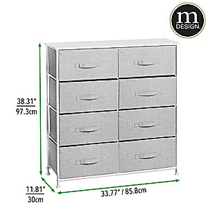 mDesign 38.31" High Steel Frame/Wood Top Storage Dresser Furniture Unit with 8 Removable Fabric Drawers - Large Bureau Organizer for Bedroom, Living Room, or Closet - Lido Collection, Gray