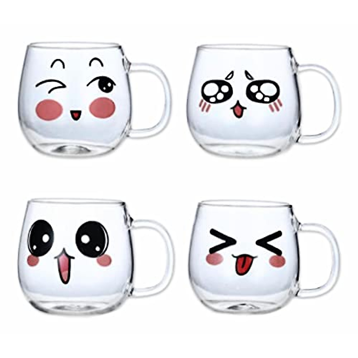 Glass Coffee Mugs Set Of 4 (200ml) Espresso Glass Cups Perfect For Milk, Latte, Tea, Cappuccino (Cute Cups)