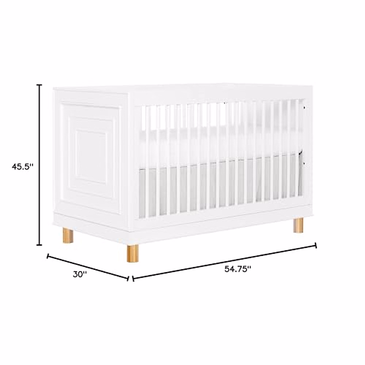 Evolur Loft Art Deco 3-in-1 Convertible Crib in White with Gold Hardware, Greenguard Gold Certified, 3 Mattress Height Settings, Features Rounded Spindles, Converts to Toddler Bed & Daybed