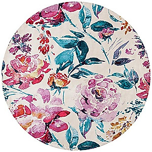 SAFAVIEH Lillian Collection 6'7" Round Ivory / Rose LLN376A Colorful Boho Non-Shedding Dining Room Entryway Foyer Living Room Bedroom Area Rug