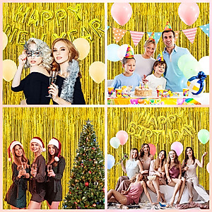 BFONS 4-Pack Backdrop for Party Decorations, Foil Fringe Backdrop Curtains, Tinsel Streamers for Birthday Party Decorations, Gold Backdrop Curtains for Girl Graduation Disco Parties