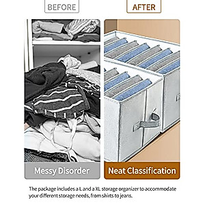 Wardrobe Clothes Organizer for Folded Clothes, [Extra Large] Pants Organizer for Closet, PP Board Jeans Organizer Drawers for Jeans, Pant, Sweaters, t-Shirt, Legging Dress(8 Grids, Gray)