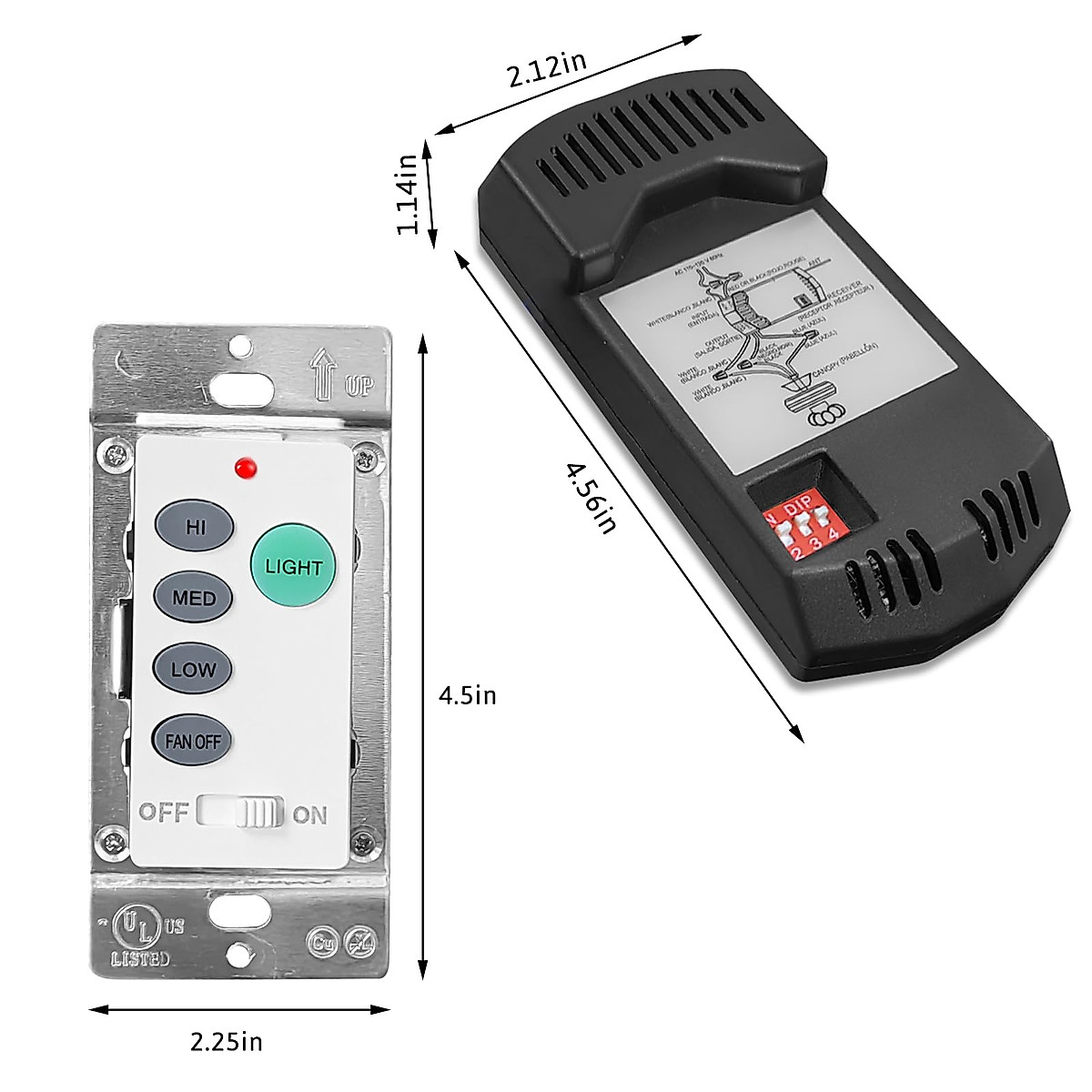 Ceiling Fan Remote Control Kit, Universal Wall Mount Fan Switch Replacement for Hampton Bay Harbor Breeze Hunter, UC9050T Wired Transmitter & R28 Receiver Kit, Fan 3 Speed Adjustable and Light Dimmer