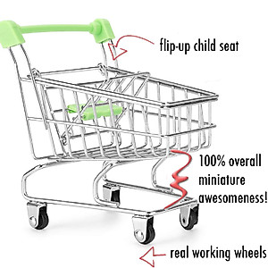 Liberty Imports 2 Pcs Mini Shopping Cart Trolley Desk Organizers, Cute Pen Pencil Holder Novelty Storage Toy for Stationery Supplies (Pink and Green)