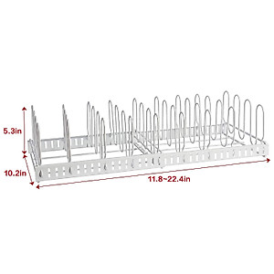 Expandable Food Container Lid Organizer,Large Capacity Adjustable 10 Dividers Detachable Lid Organizer Rack for Cabinets, Cupboards, Pantry Shelves, Drawers to Keep Kitchen Tidy,White(Patent Pending)