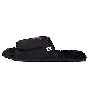 Lucky Brand Mens Microsuede Memory Foam Open Toe Slippers, Cool Adjustable Strap Indoor Outdoor House Sliders for Men, Black, XLarge