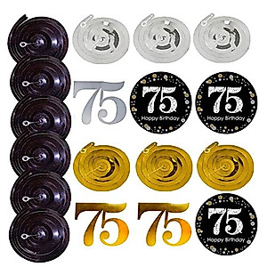 Famoby 75th Birthday Party Decorations Set- Gold Glittery Cheers to 75 Years Banner,Poms,12Pcs Sparkling 75 Hanging Swirls for 75th Birthday Decorations 75 Years Old Party Supplies