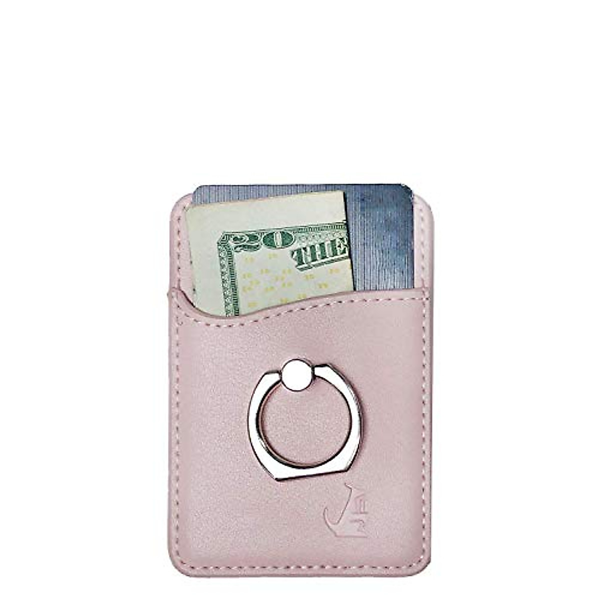 Leather Phone Card Holder Stick On Wallet for iPhone and Android Smartphones by Wallaroo (Rose Gold Ring Wallet)