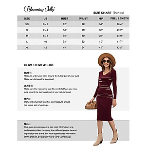 Blooming Jelly Womens Midi Sweater Dress Long Sleeve V Neck Bodycon Fall Dresses 2023 Casual Knee Length Knit Ladies Elegant Winter Dress (Large, Burgundy)