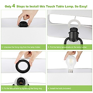 Bedside Touch Control Table Lamp with Dual USB Charging Ports 1 AC Outlet, 3 Way Dimmable Modern Nightstand Lamp with White Fabric Shade, Desk Lamp for Bedroom Living Room Office with 5000K LED Bulb