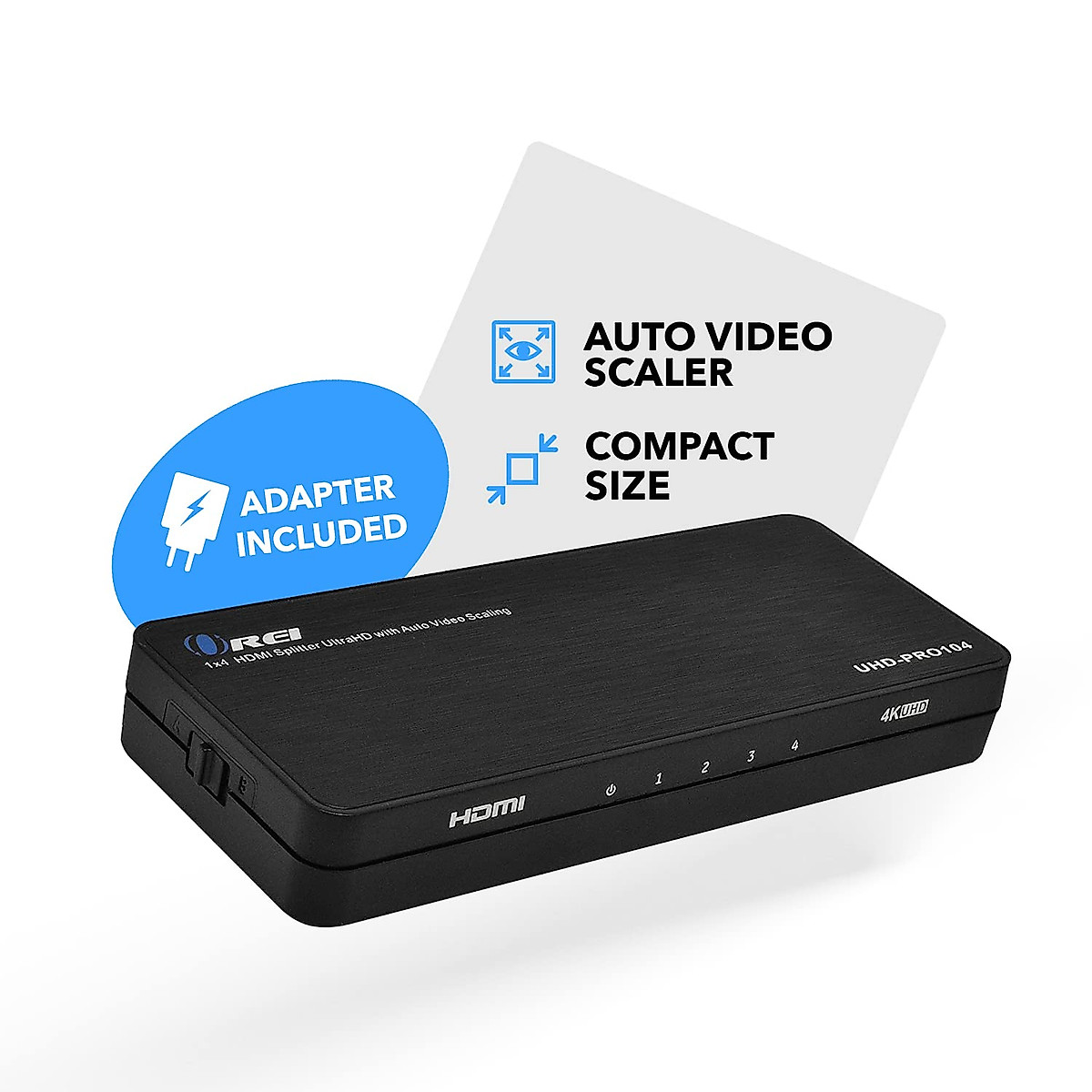 OREI 4K HDMI Splitter 1 in 4 out Duplicate / Mirror 4K Screens w/ Down Scaler 4 Ports Upto 4K@60Hz 1080p & 3D Supports EDID Control, UHD-PRO104