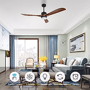 Wisful Outdoor Ceiling Fans with Lights and Remote Control, 56" Wood Ceiling Fan with Light Memory and Quiet Reversible DC Motor for Bedroom Living Room Patio, Walnut and Matte Black