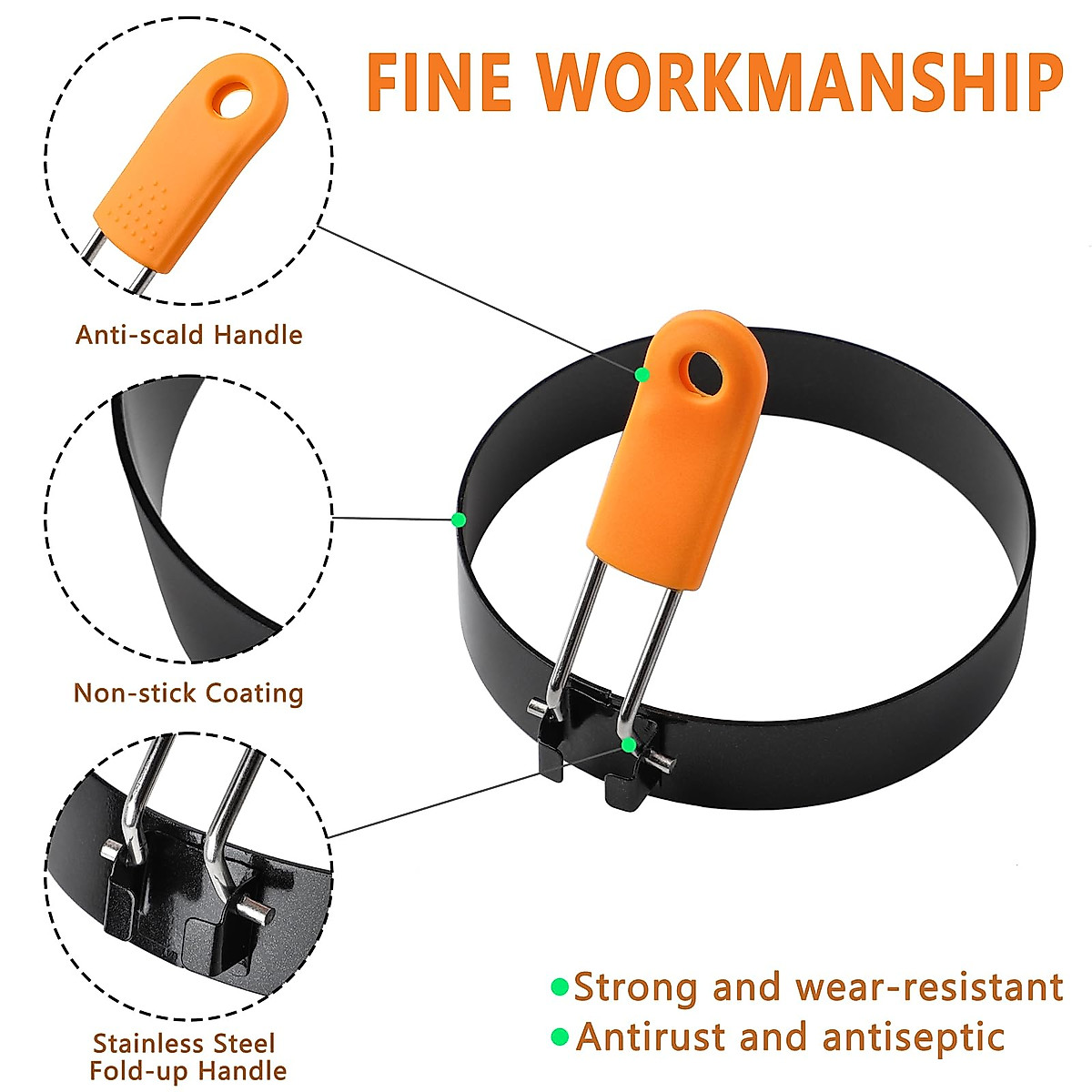 Egg Rings Set of 8 Pancake Mold Stainless Steel Egg Ring for Griddle Nonstick Omelette And Pancake Rings for Muffins (Set of 8)